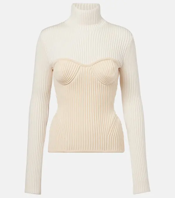 JEAN PAUL GAULTIER Ribbed-knit Wool-blend Turtleneck Sweater - White