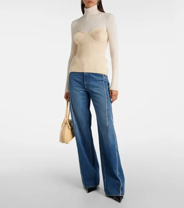 JEAN PAUL GAULTIER Ribbed-knit Wool-blend Turtleneck Sweater - White