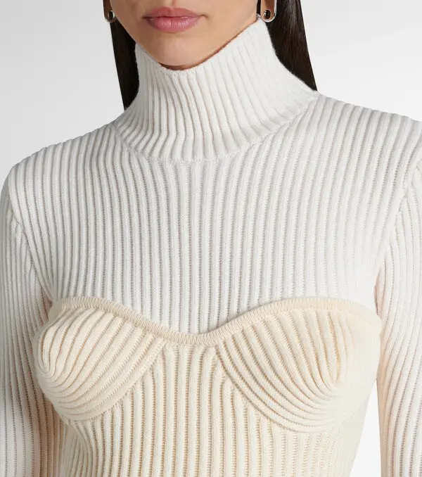 JEAN PAUL GAULTIER Ribbed-knit Wool-blend Turtleneck Sweater - White