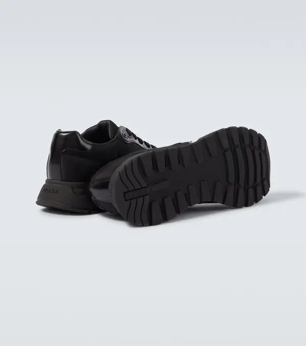 Prada Re-nylon And Leather Lace-up Sneakers - Black