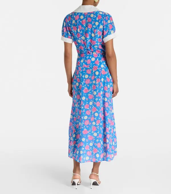 Rixo Carpi Floral Silk Midi Skirt