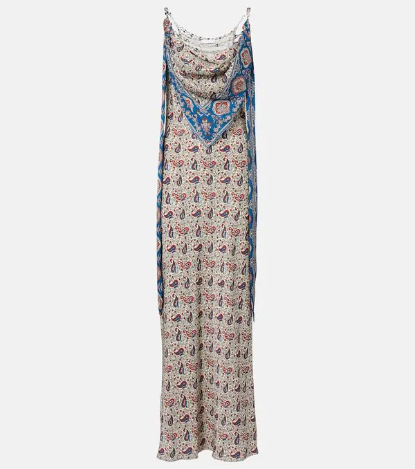Rabanne Paisley Scarf-detail Satin Slip Dress - Multicoloured
