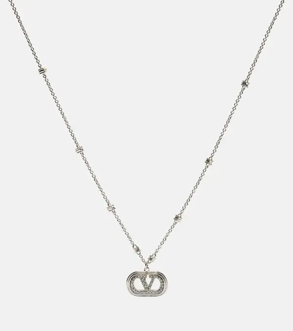 Valentino Garavani Ovalette Vlogo Embellished Necklace - Silver