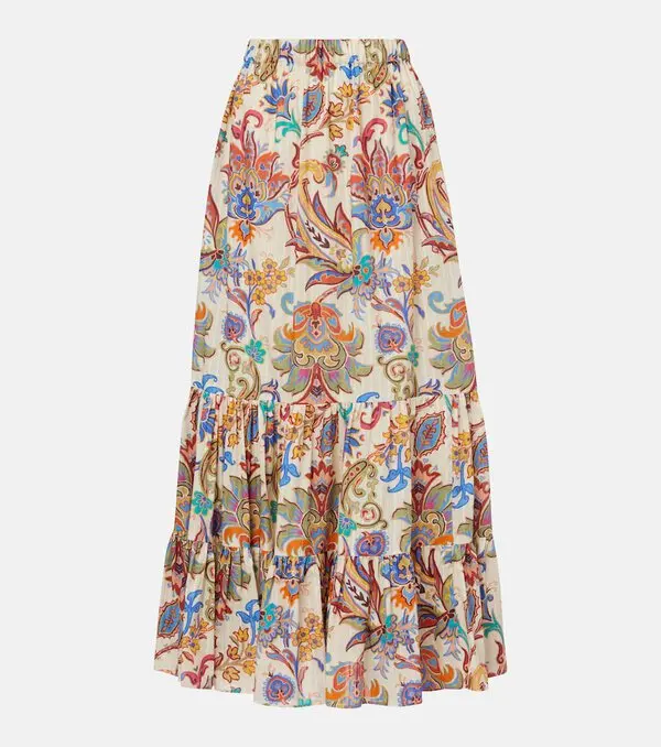 Etro Paisley Tiered Cotton Maxi Skirt - Multicoloured