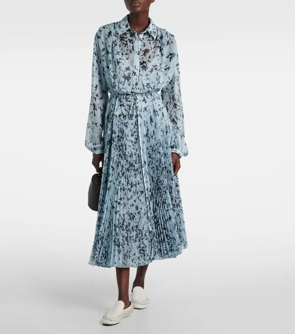Proenza Schouler Printed Chiffon Shirt Dress - Blue