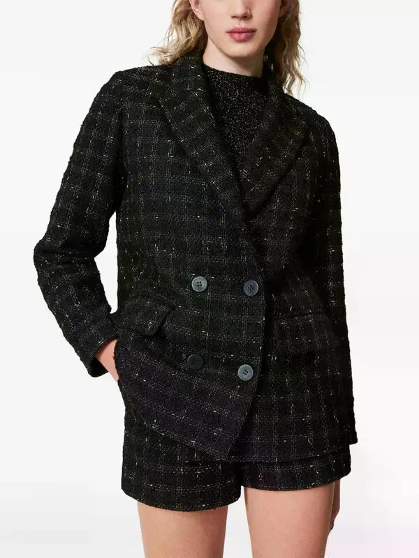 TWINSET Check Pattern Bouclé Blazer