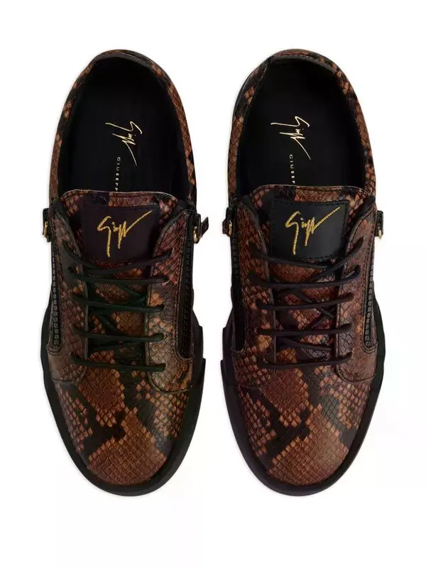 GIUSEPPE ZANOTTI Frankie Snakeskin-print Leather Sneakers - Brown