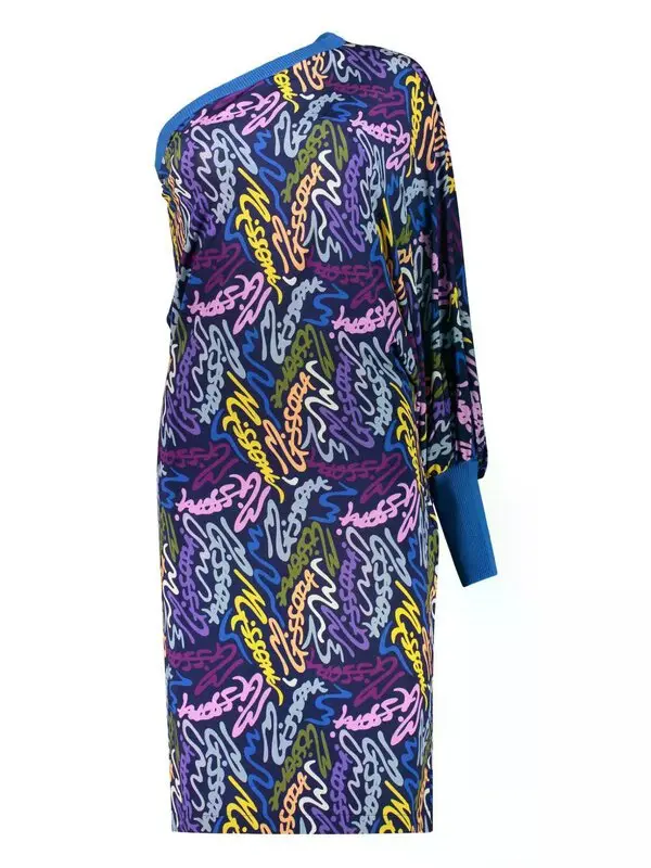 Missoni One-shoulder Dress With All-over Logo Print - Blue