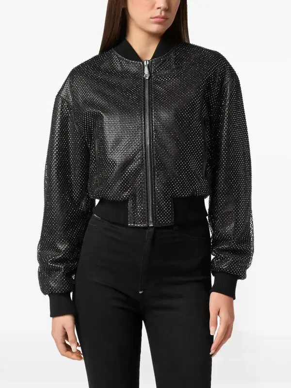 Philipp Plein Embellished Leather Bomber Jacket