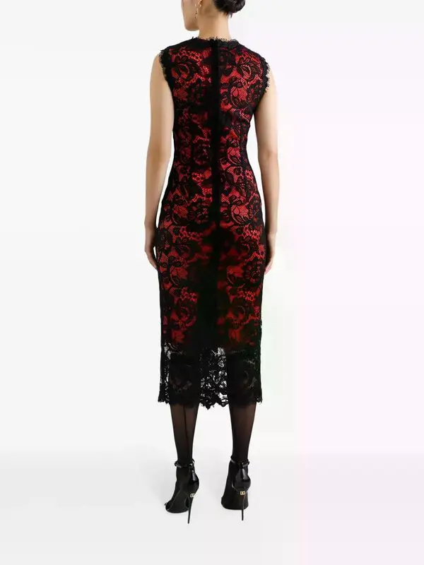 Dolce & Gabbana Floral Lace Midi Dress - Black