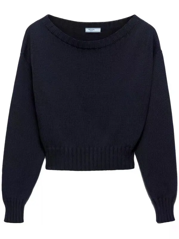Prada Cotton Boat-neck Sweater With Ribbed Trim