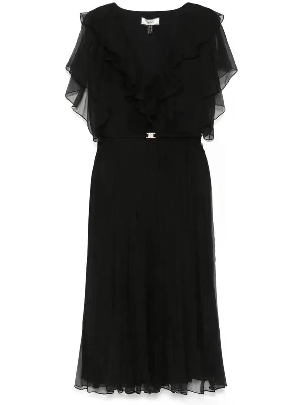 NISSA Floral-appliqué Silk Midi Dress