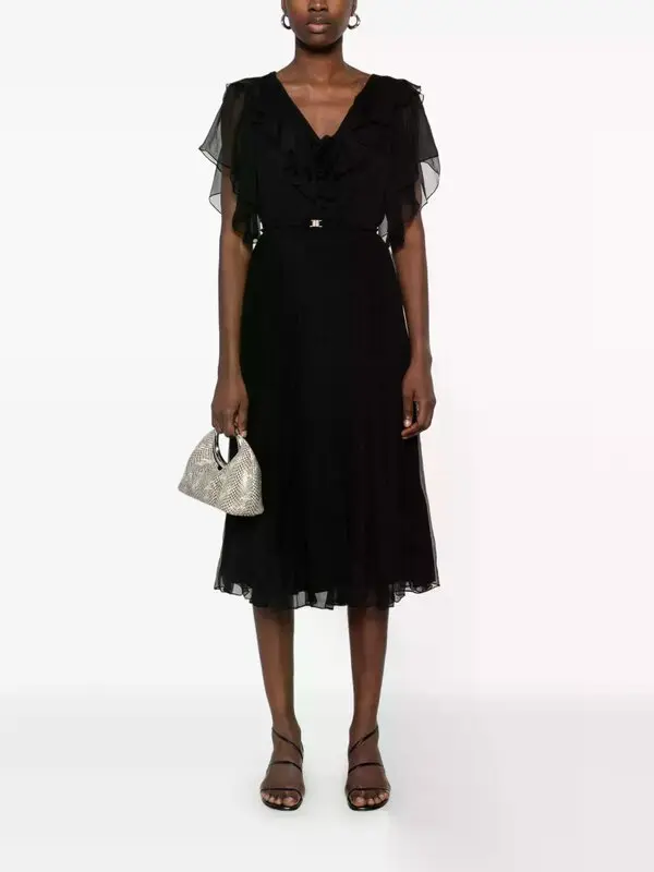 NISSA Floral-appliqué Silk Midi Dress