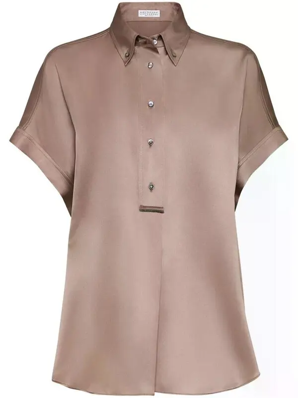 Brunello Cucinelli Monili Embellished Silk Shirt - Neutrals