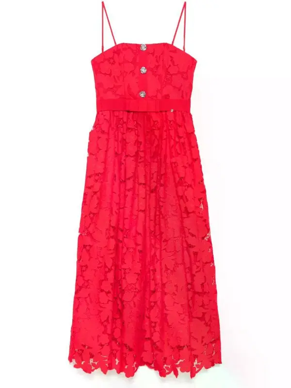 NISSA Floral Lace Midi Dress - Red