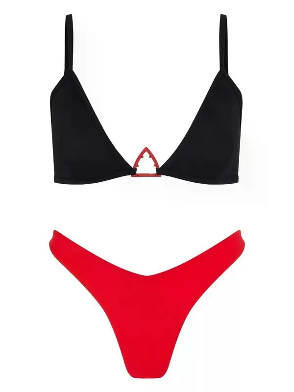 LET'S SWIM Signature Shark Tooth Hardware Bikini Top - Black