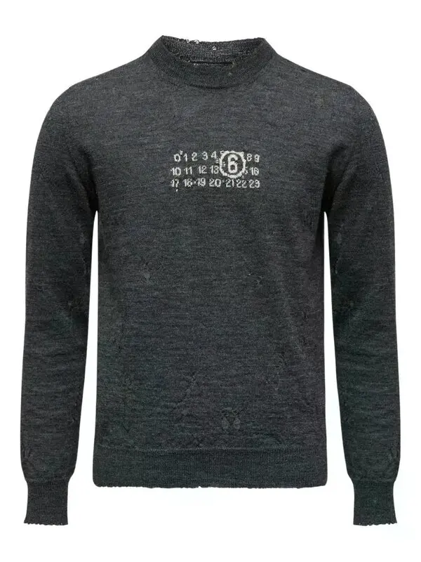 MAISON MARGIELA Numeric Graphic Crew Neck Sweater - Grey