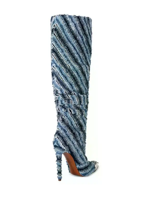 Philipp Plein High Stiletto Denim Boots - Blue