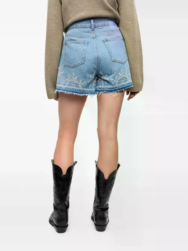 GANNI Embroidered Denim Shorts