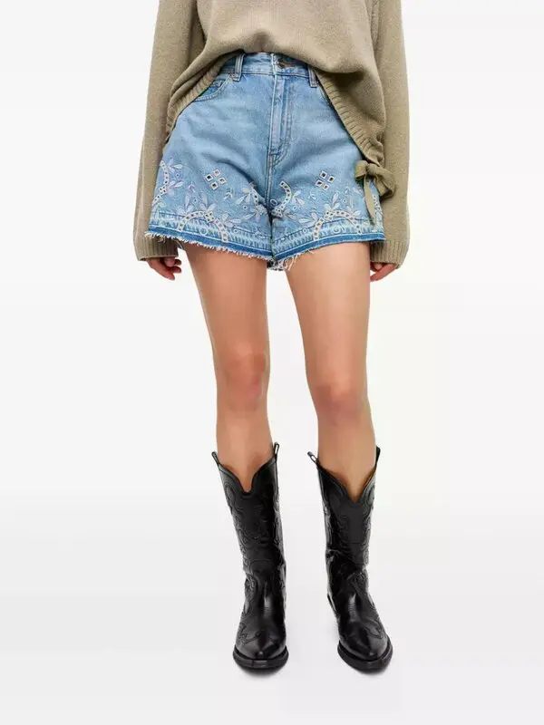 GANNI Embroidered Denim Shorts