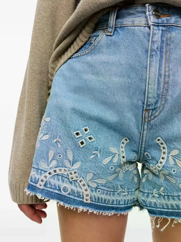 GANNI Embroidered Denim Shorts