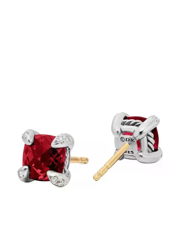 David Yurman Sterling Silver Petite Châtelaine Rhodalite Garnet And Diamond Stud Earrings - Red
