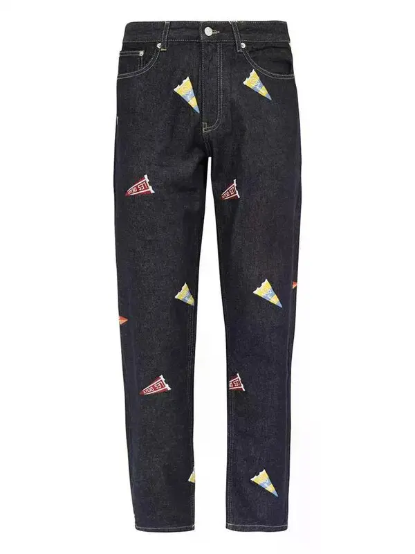 LES DEUX Straight-leg Jeans With Pennant Print - Blue