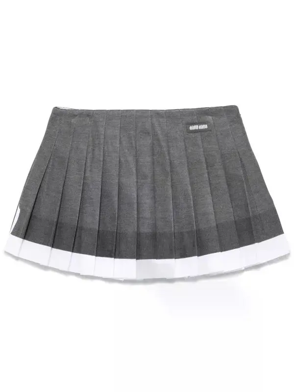 Miu Miu Pleated Mini Skirt With Logo Detail - Grey