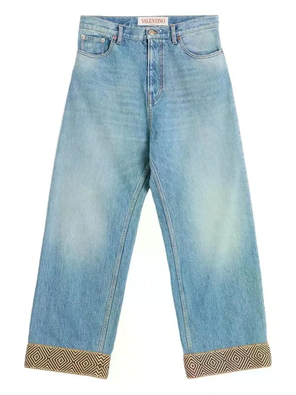 Valentino Garavani Wide-leg Jeans With Jacquard Hem