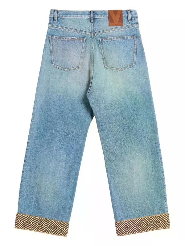 Valentino Garavani Wide-leg Jeans With Jacquard Hem