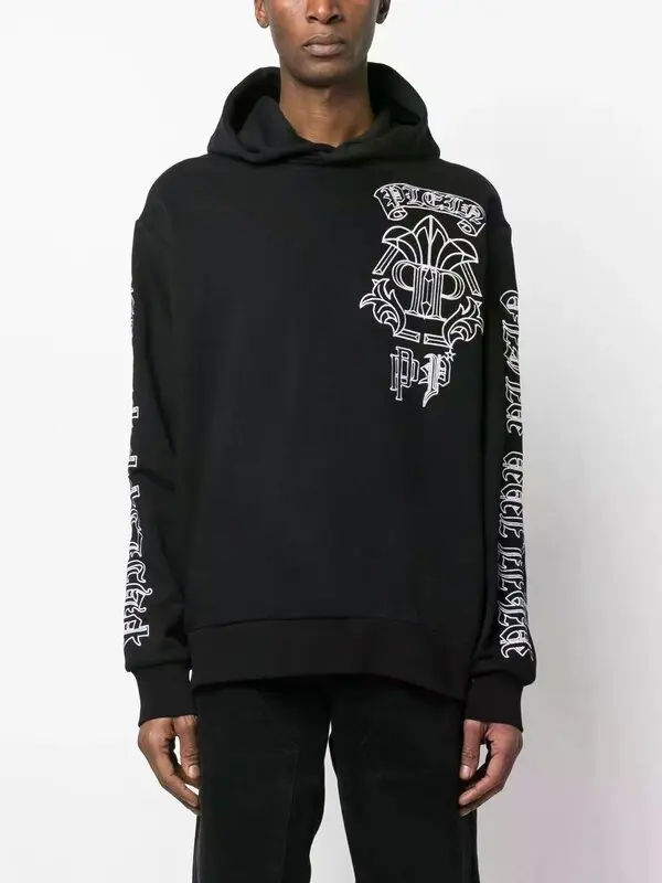 Philipp Plein Skull-print Logo-embroidered Hoodie - Black