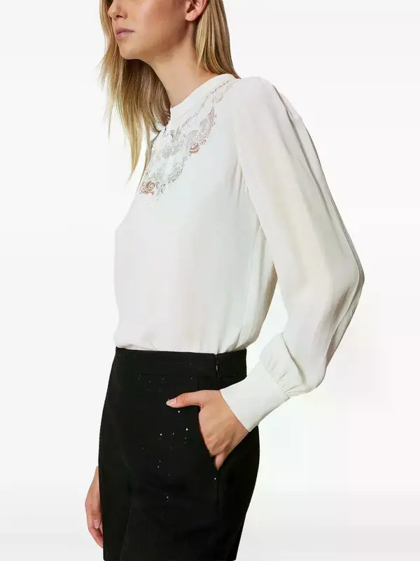 TWINSET Floral Embroidered Crepe Blouse