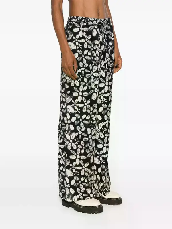 Marni Floral Print Crepe De Chine Straight Leg Trousers