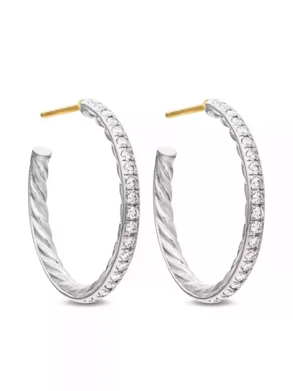 David Yurman Sterling Pavé Diamond Hoop Earrings - Silver