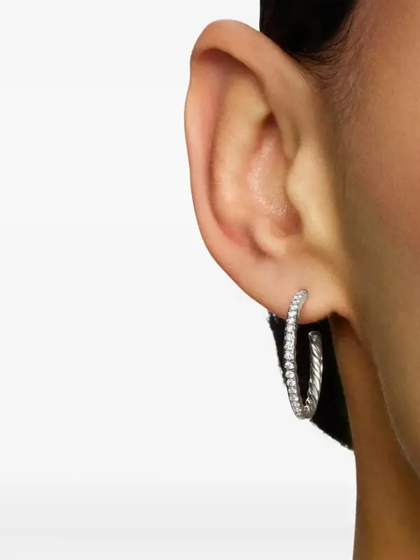 David Yurman Sterling Pavé Diamond Hoop Earrings