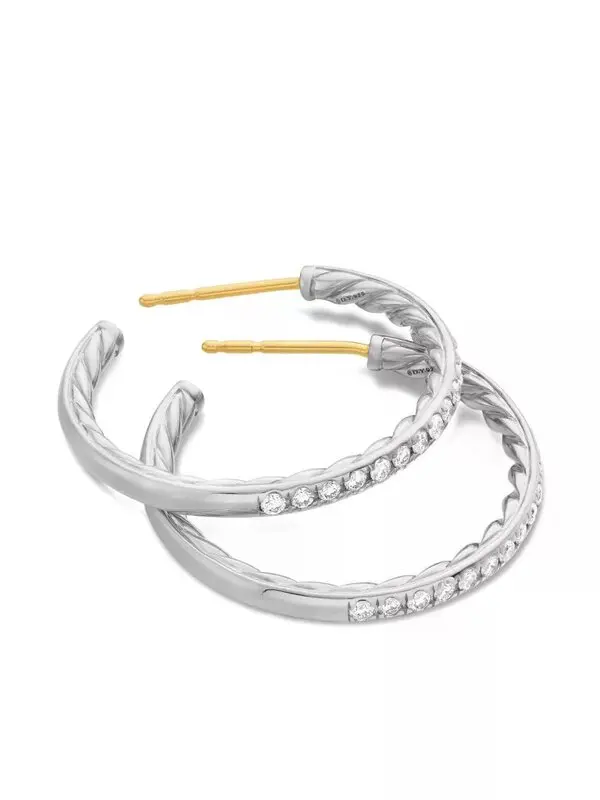 David Yurman Sterling Pavé Diamond Hoop Earrings
