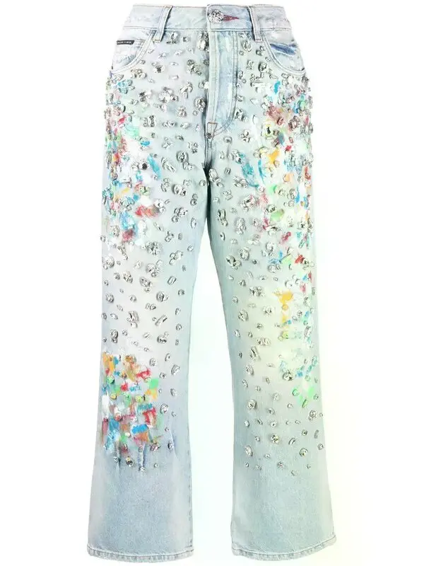 Philipp Plein Cropped Rhinestone-embellished Jeans
