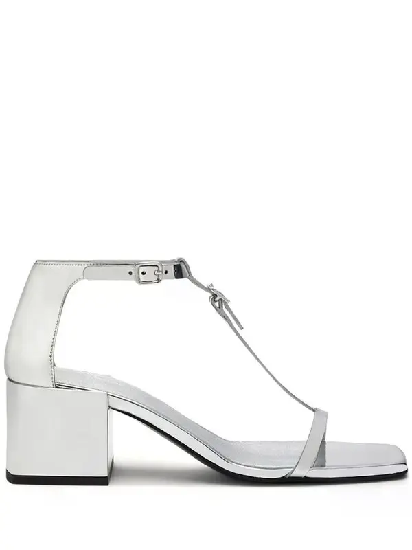 COURREGES Double Buckle Leather Sandals - Silver