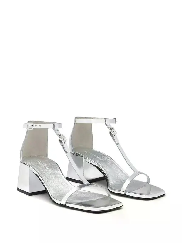 COURREGES Double Buckle Leather Sandals - Silver
