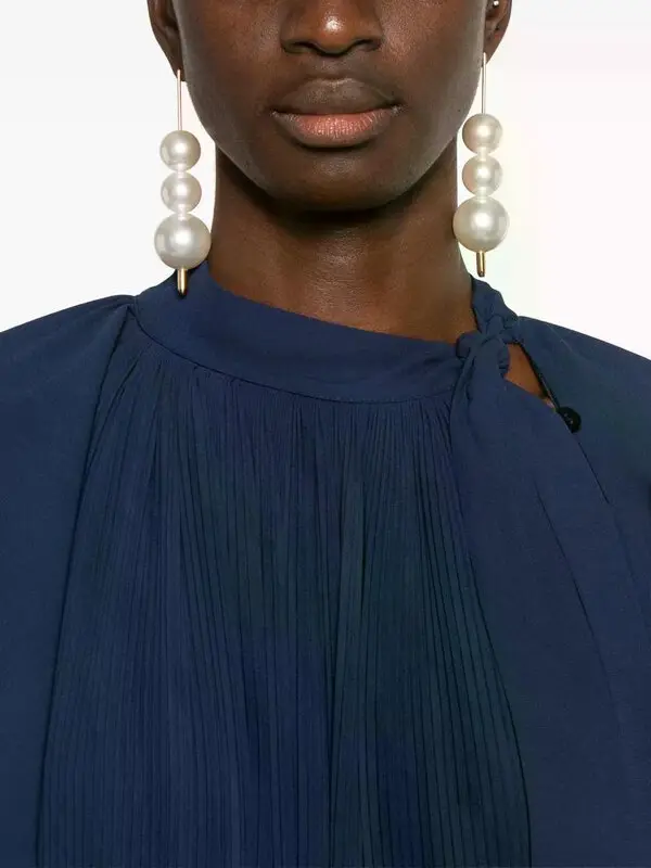 NISSA Pleated Midi Dress With Front Tie Detail - Blue