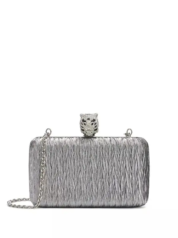 Roberto Cavalli Jeweled Tiger Head Clutch - Grey