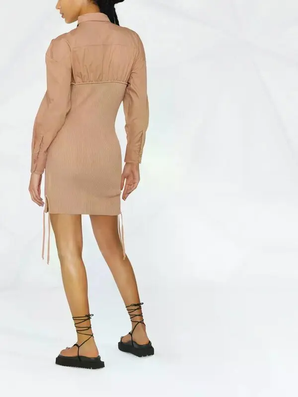 ANDREĀDAMO Ribbed Mini Shirt Dress