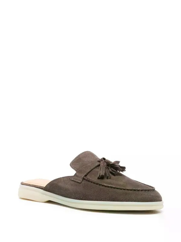 SCAROSSO Lucrezia Tassel Detail Suede Mules - Brown