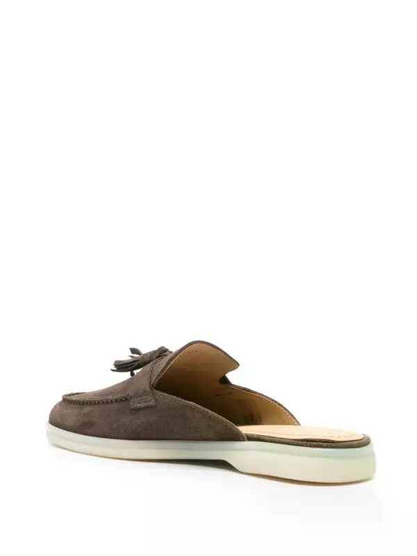 SCAROSSO Lucrezia Tassel Detail Suede Mules - Brown