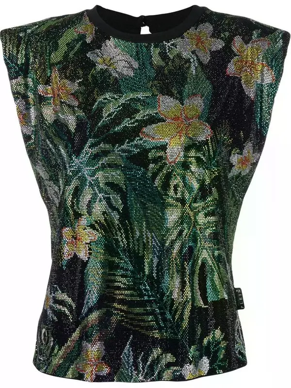 Philipp Plein Sleeveless Floral Print Tank Top - Black