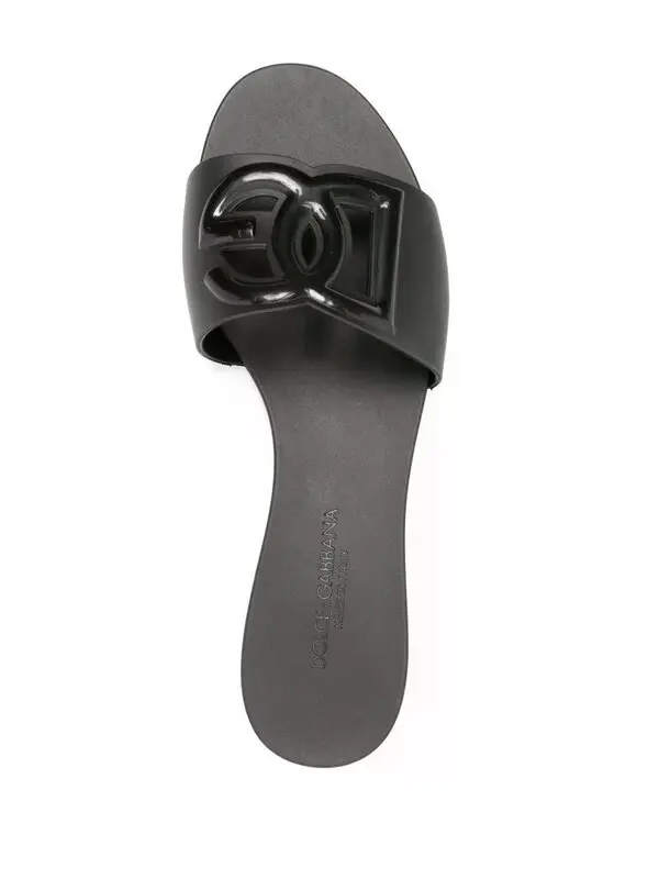 Dolce & Gabbana Embossed Logo Cut-out Flat Slides - Black