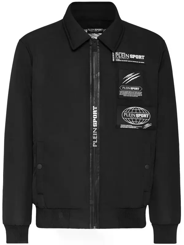 PLEIN SPORT Logo-patch Matte-finish Bomber Jacket - Black