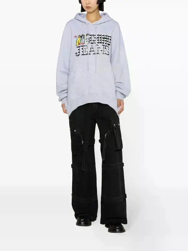 Moschino Logo Print Cotton Hoodie - Grey