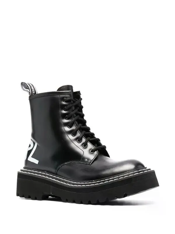 Karl Lagerfeld Leather Combat Boots - Black