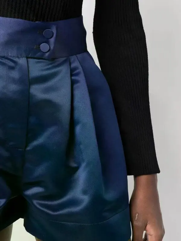 STYLAND High-waisted Pleated Satin Shorts - Blue